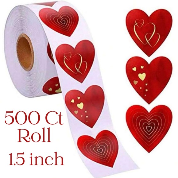 Office | 15 Red Heart Sticker Roll Of 50 | Poshmark